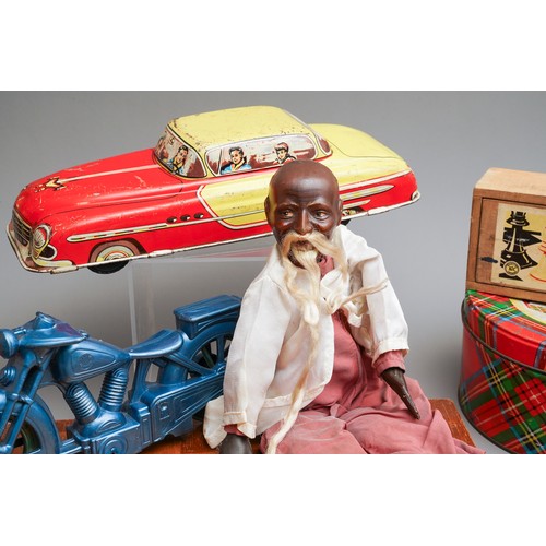 Collection of vintage toys to include Schuman car, chess set, marbles ...