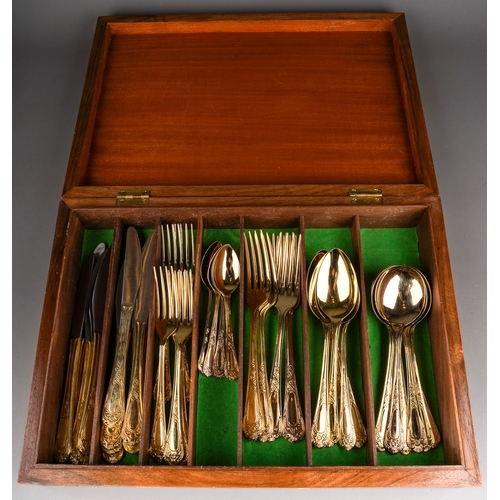 A Sheffield gold plated ornate six place setting flatware service ...