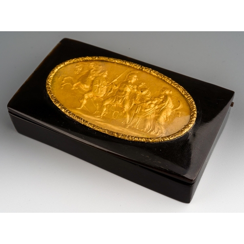 A 19th century horn snuff box, the rectangular box with oval-shape ...