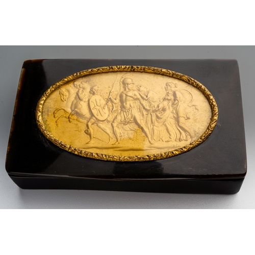 A 19th century horn snuff box, the rectangular box with oval-shape ...