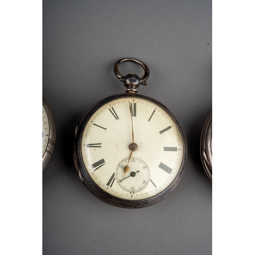 Three early English 19th Century silver cased pocket watches, each with ...