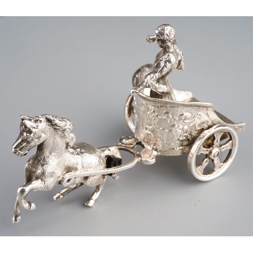 A Modern silver model of a Roman horse drawn chariot with figure, the ...