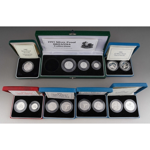Royal Mint: 2 x boxed 1989 £2 silver Proof Two-Coin sets together with ...