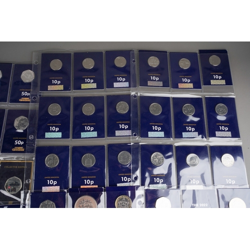 Assorted Change Checker coins to include: quantity of 10 pences; 50 ...