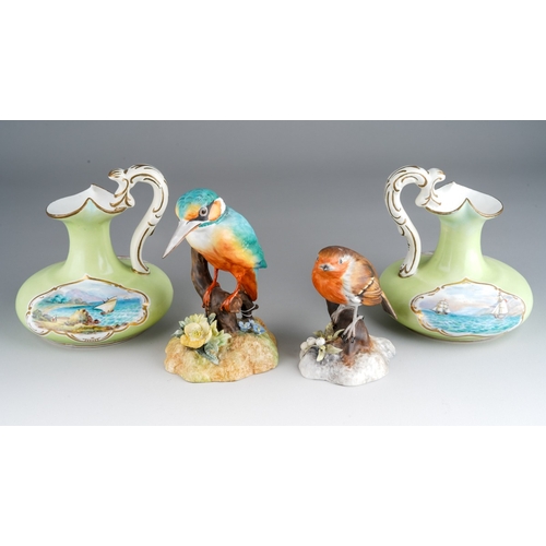 Two Royal Crown Derby bird figures and a pair of Stevenson & Hancock ...