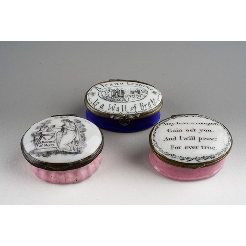 Two George III Staffordshire enamel oval boxes, comprising two patch ...