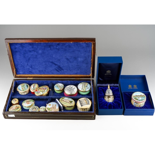 A collection of sixteen Halcyon Days and other modern enamel boxes with ...