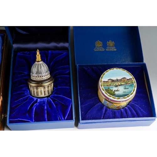 A collection of sixteen Halcyon Days and other modern enamel boxes with ...