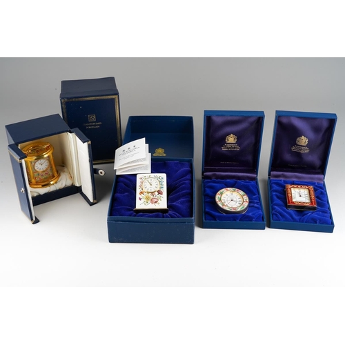 Four various Halcyon Days quartz movement clocks, comprising a ...