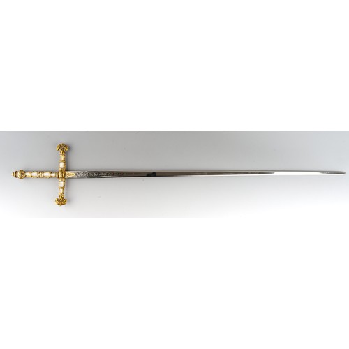 A second half 20th century ceremonial sword in black leather scabbard ...