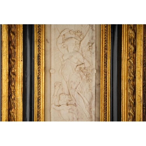 A pair of reproduction reconstituted marble rectangular allegorical ...