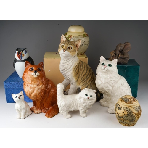 Four Beswick cats and five other animal themed items, comprising two ...