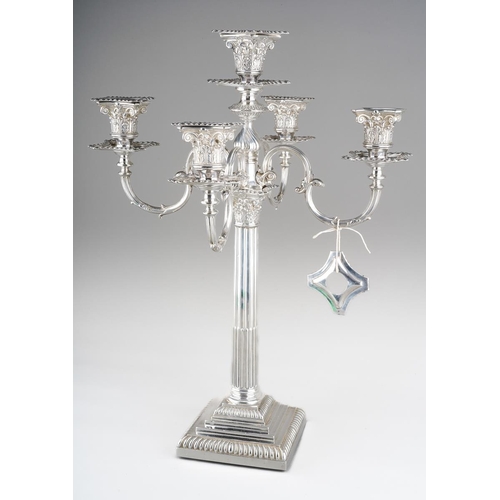 An Edwardian silver Corinthian column five branch candelabrum ...
