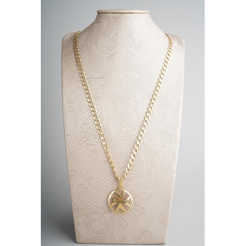 A Maltese cross and 9ct gold chain. The plain polished openwork Maltese ...