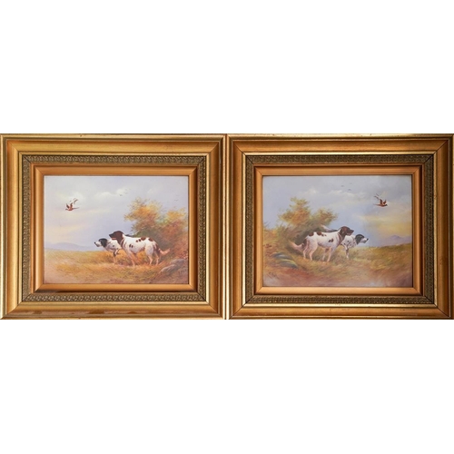 A pair of Crown Devon Fieldings rectangular plaques hand painted with ...