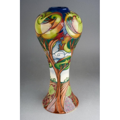 A Moorcroft pottery trial inverted baluster vase in the Trees and Field ...