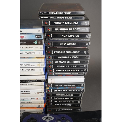 Three boxes of PlayStation and PlayStation 2 games, console and other ...