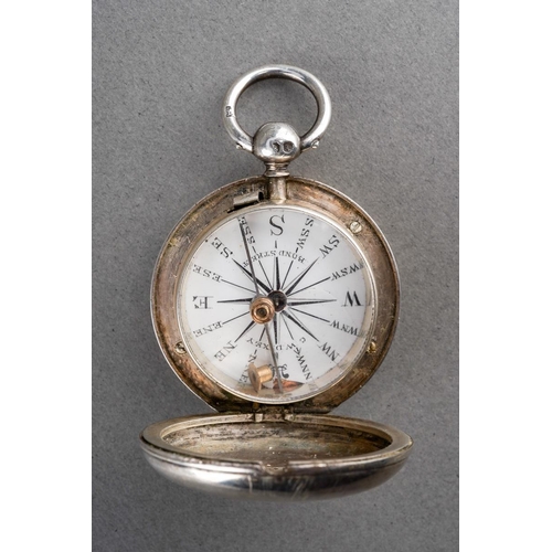 A C W Dixey plain silver cased pocket compass, white enamel dial signed ...