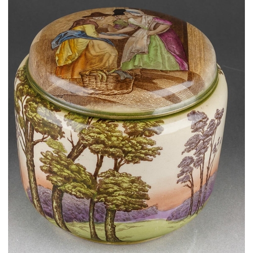 James Macintyre & company ceramic biscuit barrel with printed ...