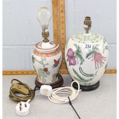 2 Chinese style pottery lamp bases