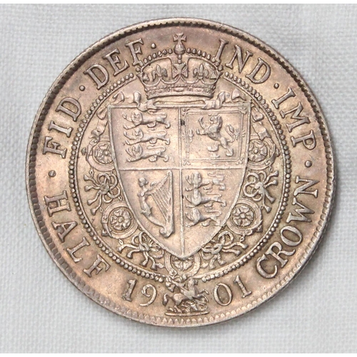 Queen Victoria 1901 silver half crown coin, superb condition