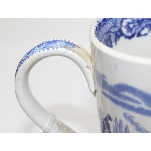 An antique blue & white pearlware mug depicting a hunting scene ...