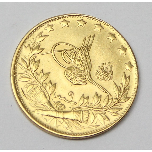 Turkish 100 Kurush gold coin, 1327 dated (Hijri calendar), 22ct gold ...