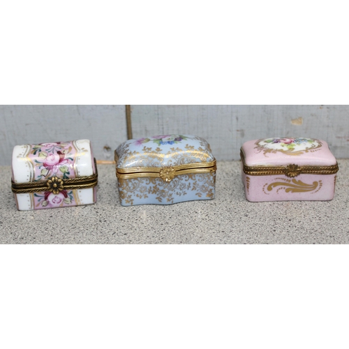 3 small porcelain trinket boxes, 2 by Limoges of France, one unmarked ...