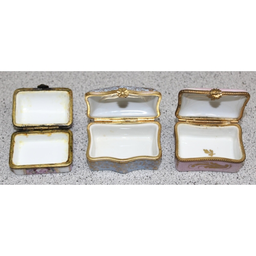 3 small porcelain trinket boxes, 2 by Limoges of France, one unmarked ...