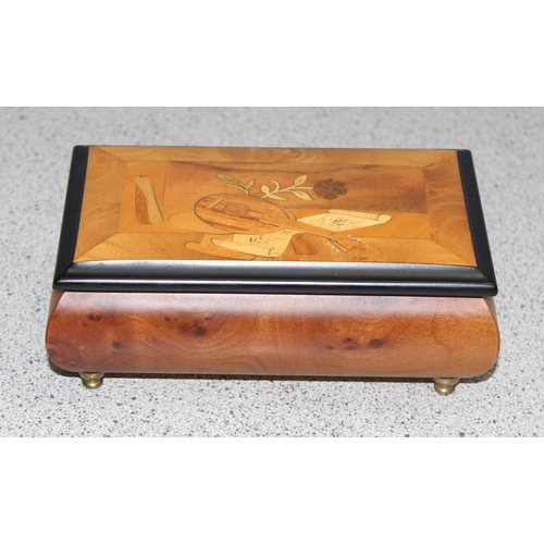 Reuge burr maple and inlaid musical trinket box with Swiss barrel wind ...