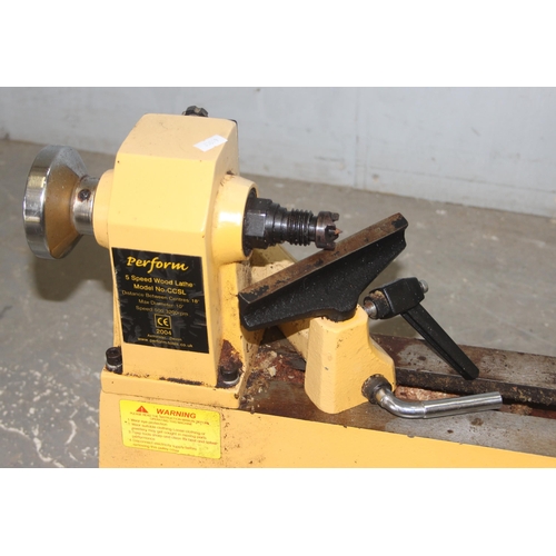 Perform CCSL 5 speed wood turning lathe, approx 137cm wide