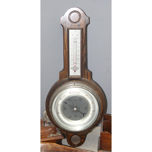 Assorted wooden items to incl desk stand, barometer, carved busts etc