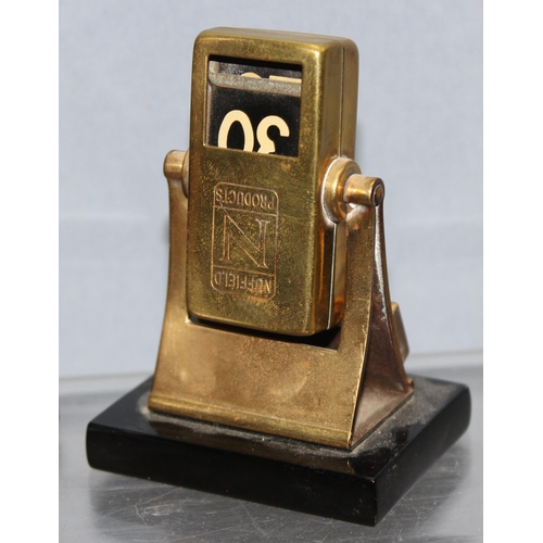 Antique perpetual desk calendar in oak glazed case and a smaller brass ...