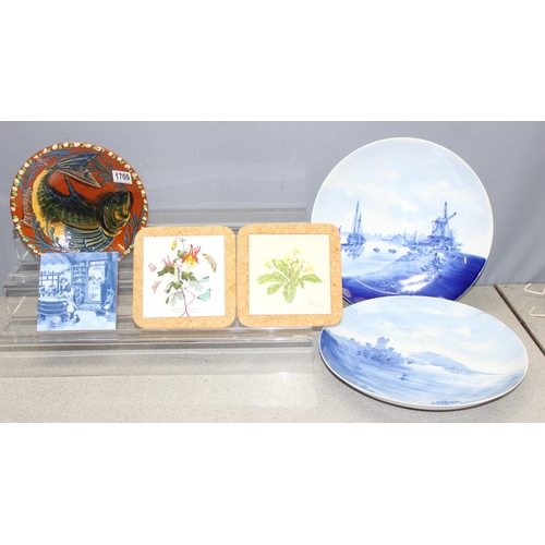 2 large Rosenthal chargers (1 a/f), tiles, slipware dish (6)