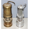 2 small miner's style lamps, tallest approx 16cm