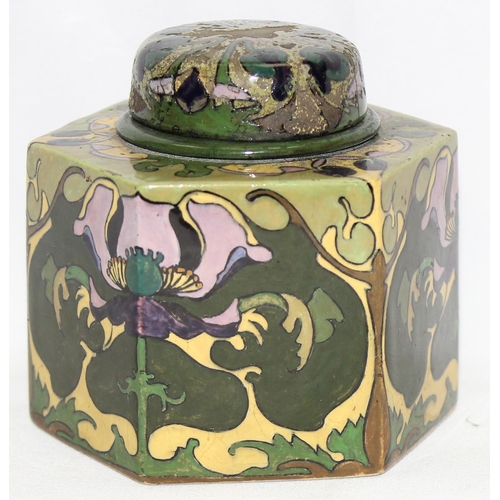 A rare Art Nouveau period Rozenburg Den Haag hexagonal pottery inkwell ...