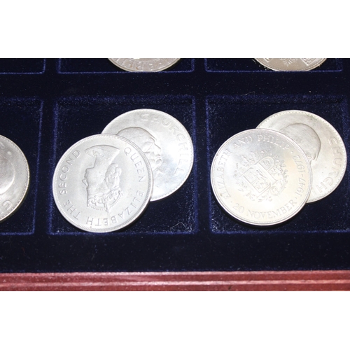 2 wooden cases of various coins to inc commemorative crowns, £5 coins ...