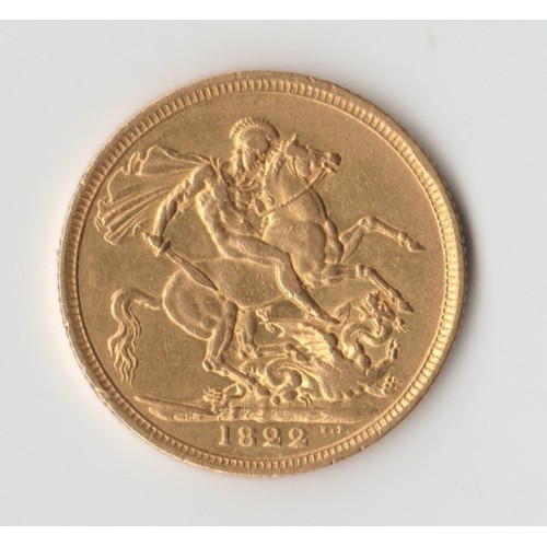 1822 George IV (4th, IIII) gold full sovereign coin, some good high ...