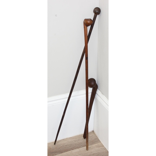 3 assorted wooden clubs, believed to be African or Zulu knobkerries ...