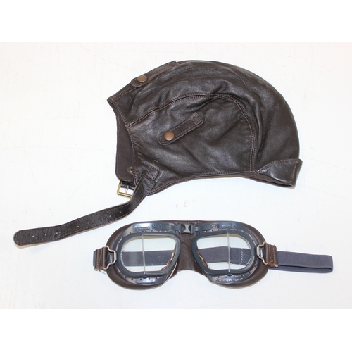 Vintage soft leather flight cap and a pair of Halcyon flying or driving ...