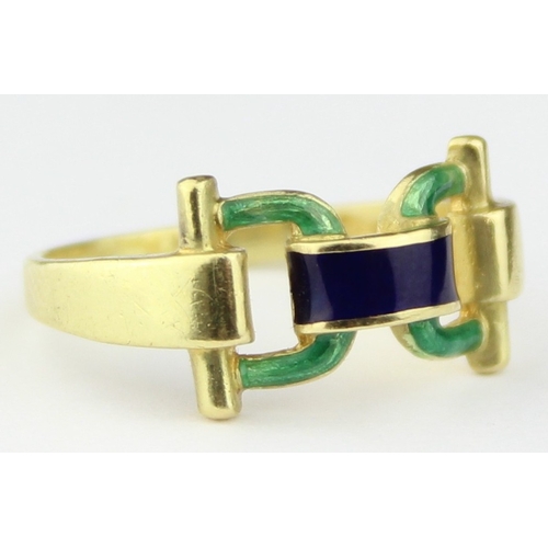 [4.42g, N] - an unusual Italian 18ct gold and enamel snaffle or horses ...