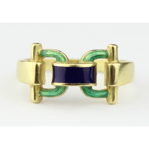 [4.42g, N] - an unusual Italian 18ct gold and enamel snaffle or horses ...