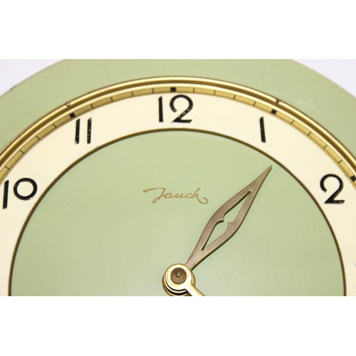 A retro mid-century 1950's green painted wooden wall clock by Jauch of ...