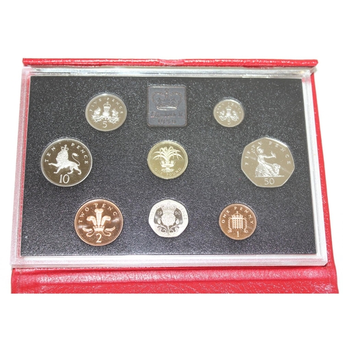Ten assorted Royal Mint uncirculated proof coin sets in the luxury red ...