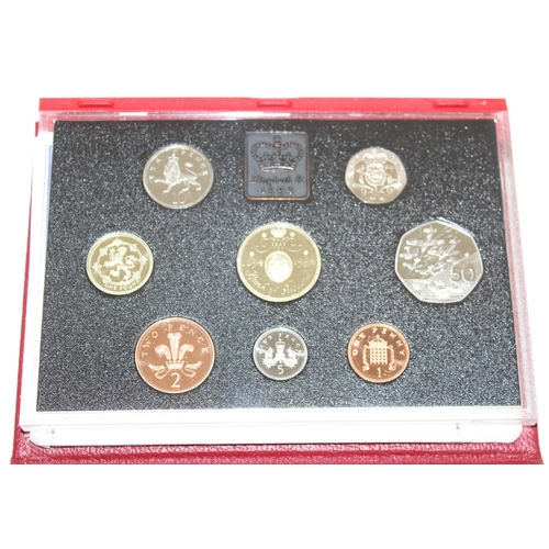 Ten assorted Royal Mint uncirculated proof coin sets in the luxury red ...