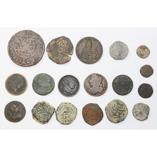Qty of assorted interesting coins and tokens, mainly copper but some ...