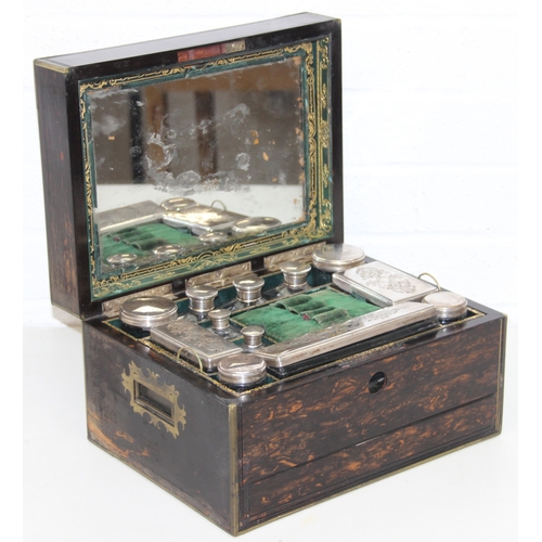A Victorian ladies' coromandel vanity box with mirror, silver-plated ...