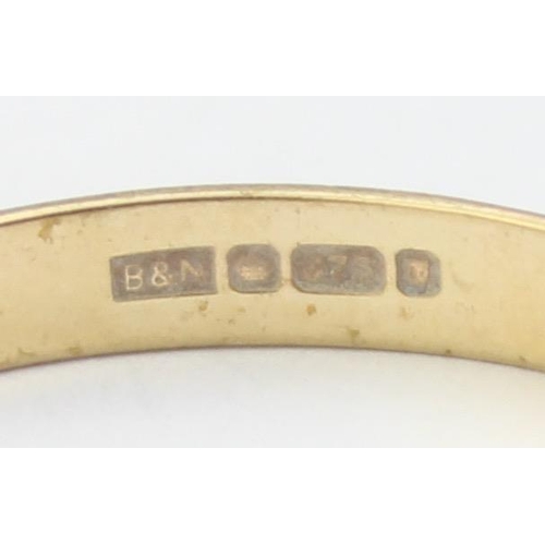 [1.76g, V] - 9ct gold plain wedding band ring, London hallmark but no date letter, XRF confirmed as