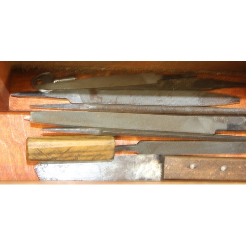 A vintage wooden coach builders toolbox and contents to inc some by ...