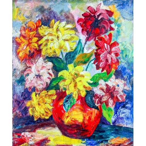 Donald Bain (Scottish, 1904-1979) "Flowers in Orange Vase" 1944 oil on ...